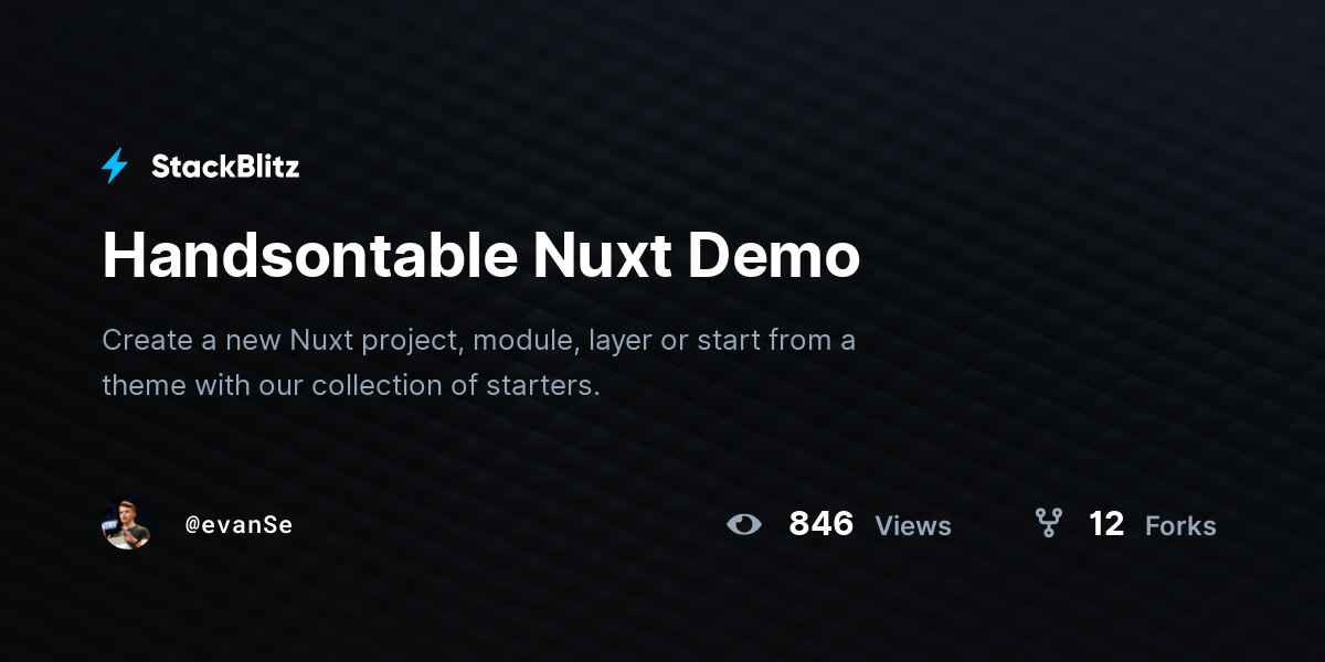 Handsontable Nuxt Demo - StackBlitz