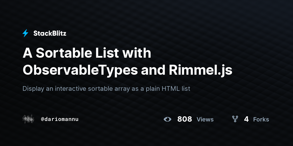A Sortable List with ObservableTypes and Rimmel.js - StackBlitz