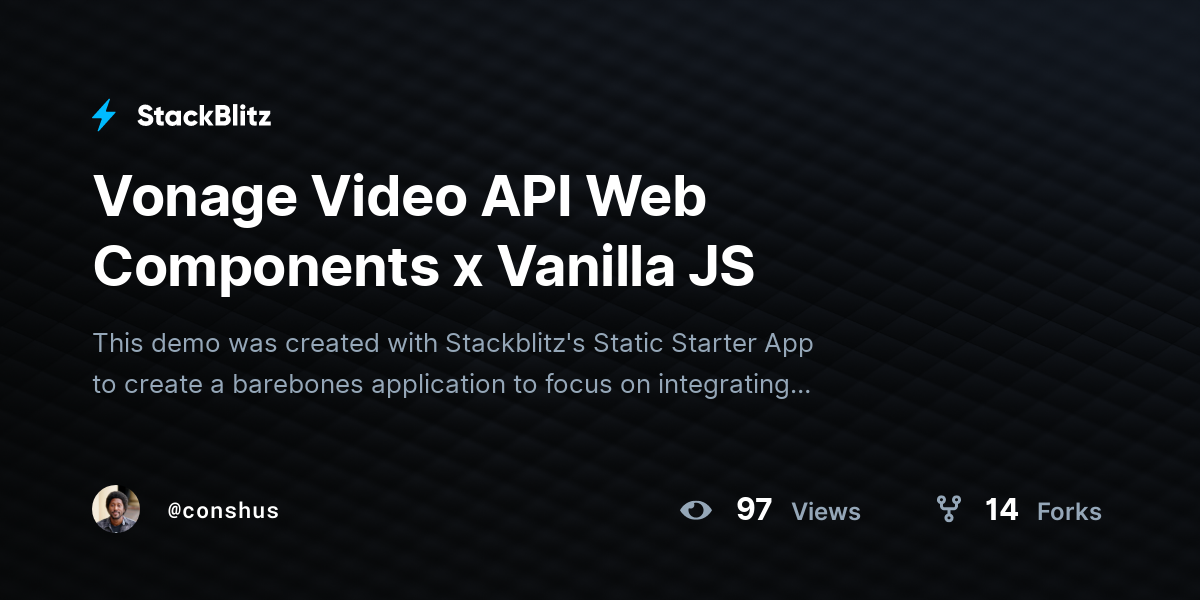 Vonage Video API Web Components x Vanilla JS - StackBlitz