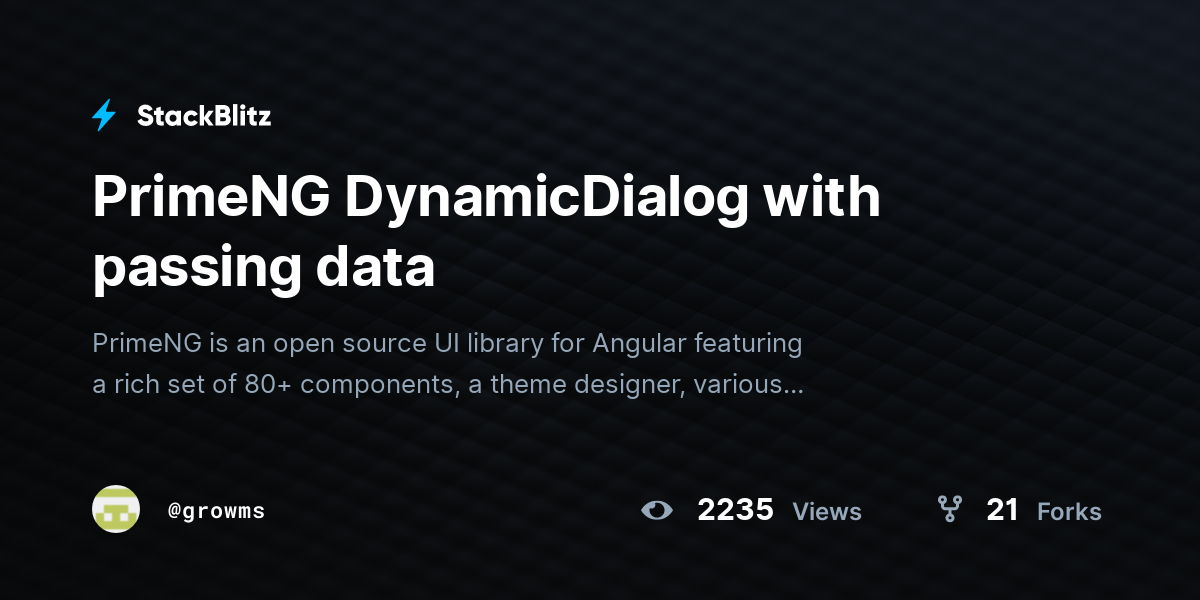 PrimeNG DynamicDialog with passing data - StackBlitz