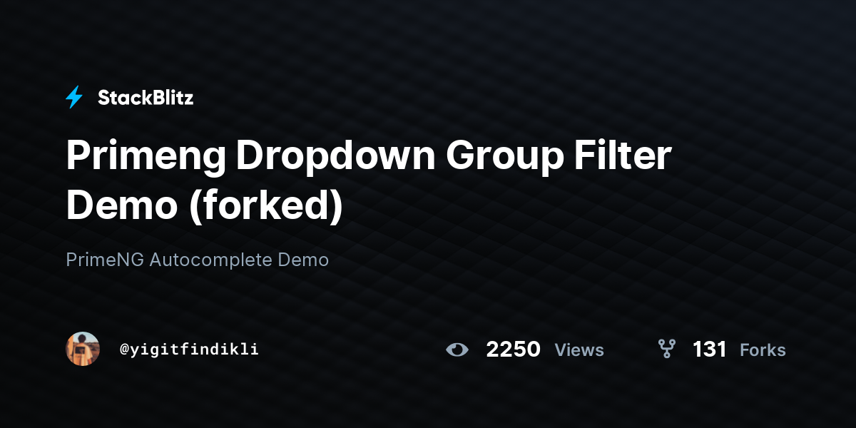 Primeng Dropdown Group Filter Demo (forked) - StackBlitz
