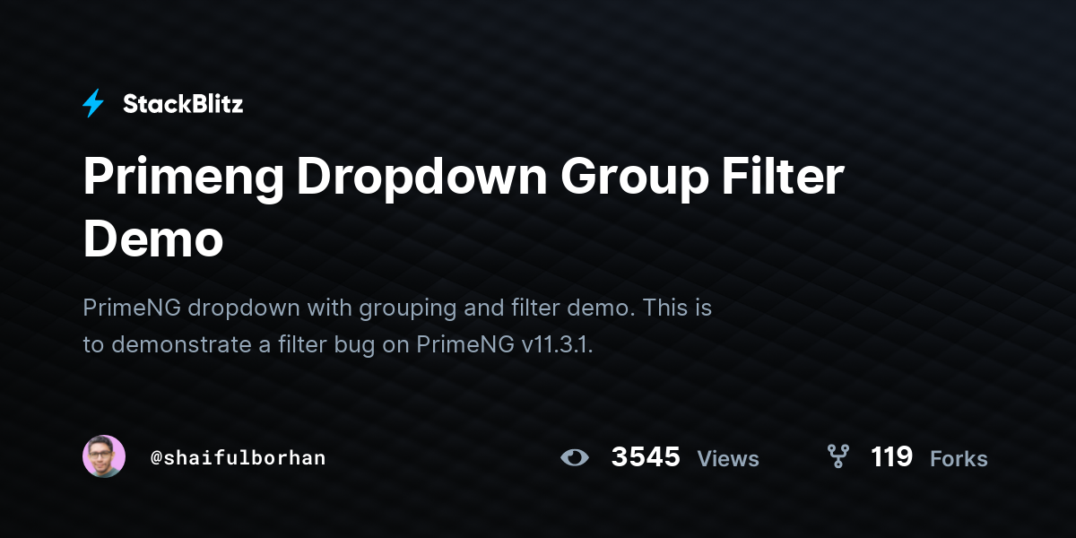 Primeng Dropdown Group Filter Demo - StackBlitz