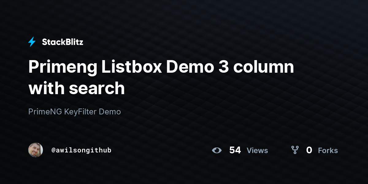 Primeng Listbox Demo 3 column with search - StackBlitz Primeng Listbox Demo 3 column with search - StackBlitz
