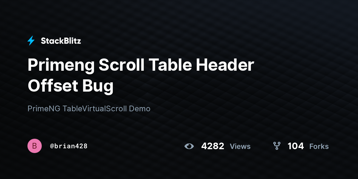 Primeng Scroll Table Header Offset Bug - StackBlitz Primeng Scroll Table Header Offset Bug - StackBlitz