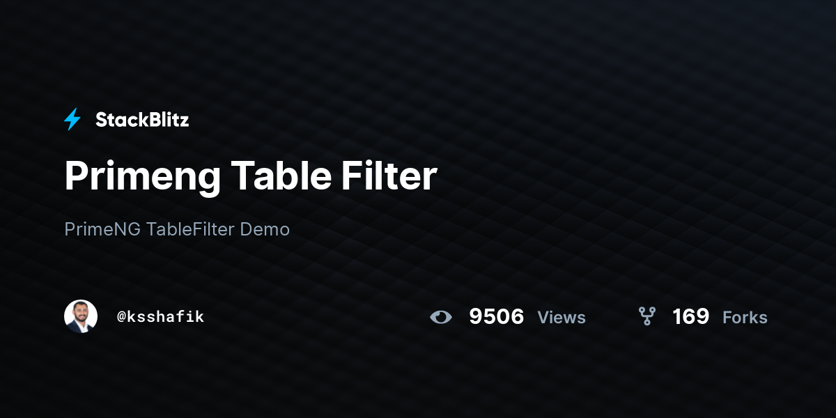 Primeng Table Filter - StackBlitz