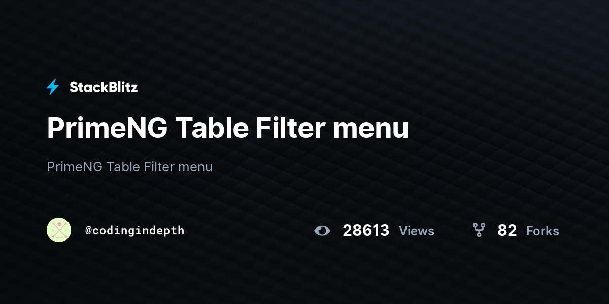 Primeng Table Filter Menu Stackblitz
