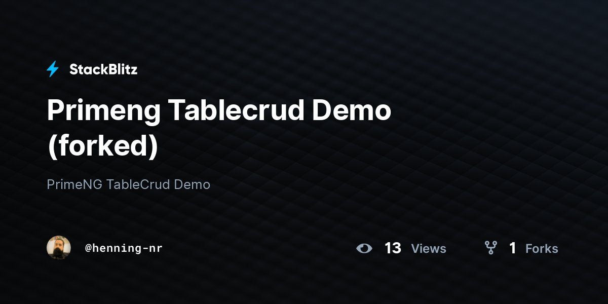 Primeng Tablecrud Demo (forked) - StackBlitz Primeng Tablecrud Demo (forked) - StackBlitz