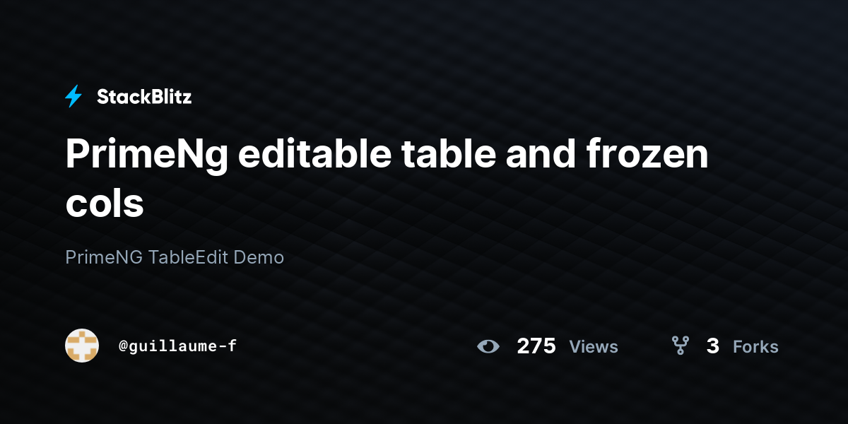 PrimeNg editable table and frozen cols - StackBlitz