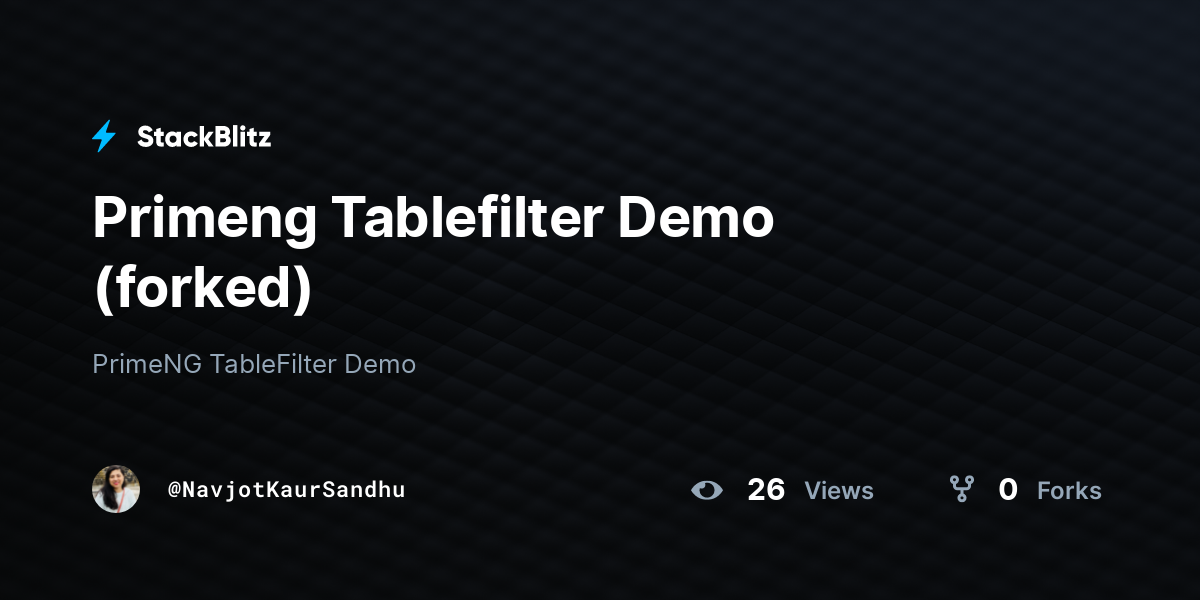Primeng Tablefilter Demo (forked) - StackBlitz Primeng Tablefilter Demo (forked) - StackBlitz