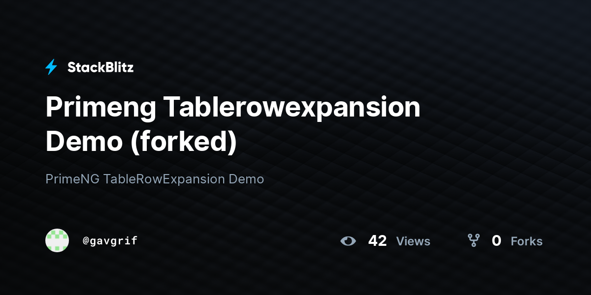 Primeng Tablerowexpansion Demo (forked) - StackBlitz Primeng Tablerowexpansion Demo (forked) - StackBlitz