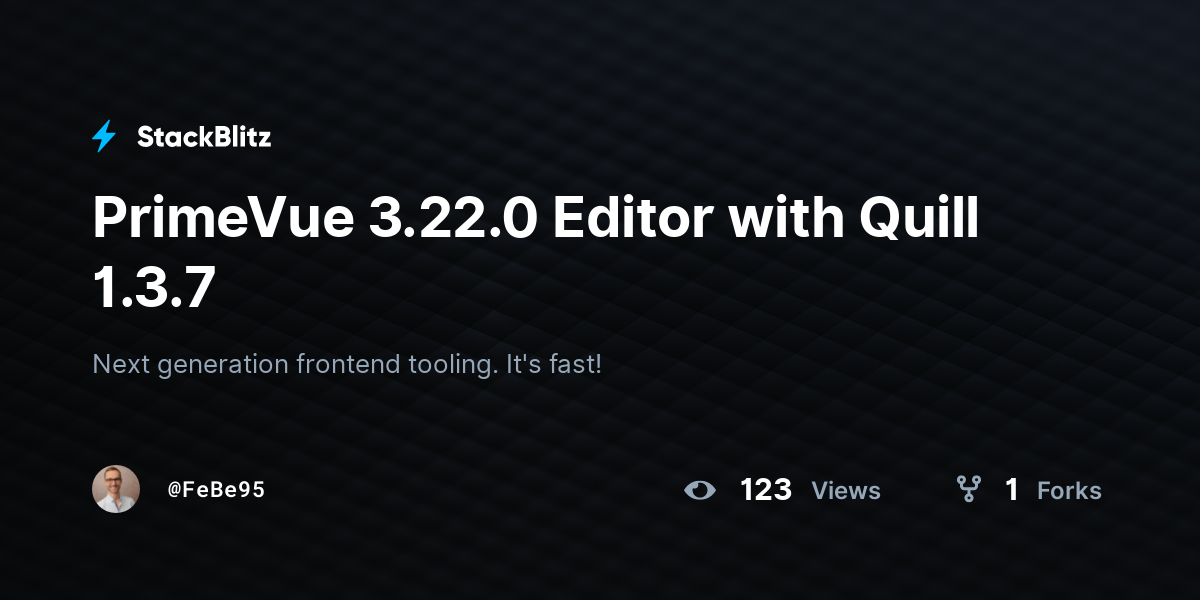 PrimeVue 3.22.0 Editor with Quill 1.3.7 - StackBlitz PrimeVue 3.22.0 Editor with Quill 1.3.7 - StackBlitz