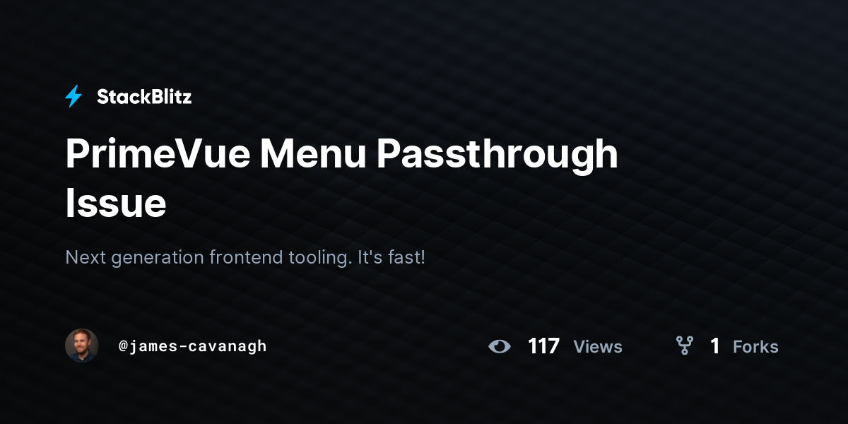 PrimeVue Menu Passthrough Issue - StackBlitz