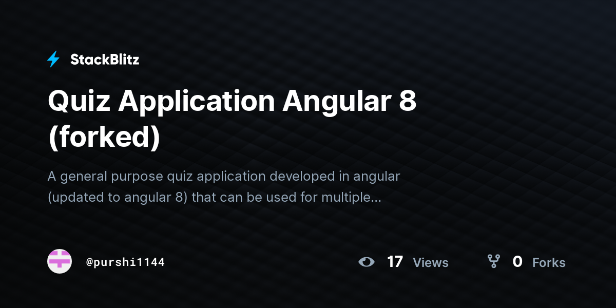 Quiz Application Angular 8 (forked) - StackBlitz