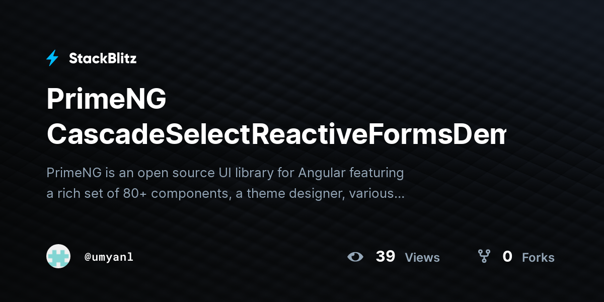 PrimeNG CascadeSelectReactiveFormsDemo - StackBlitz