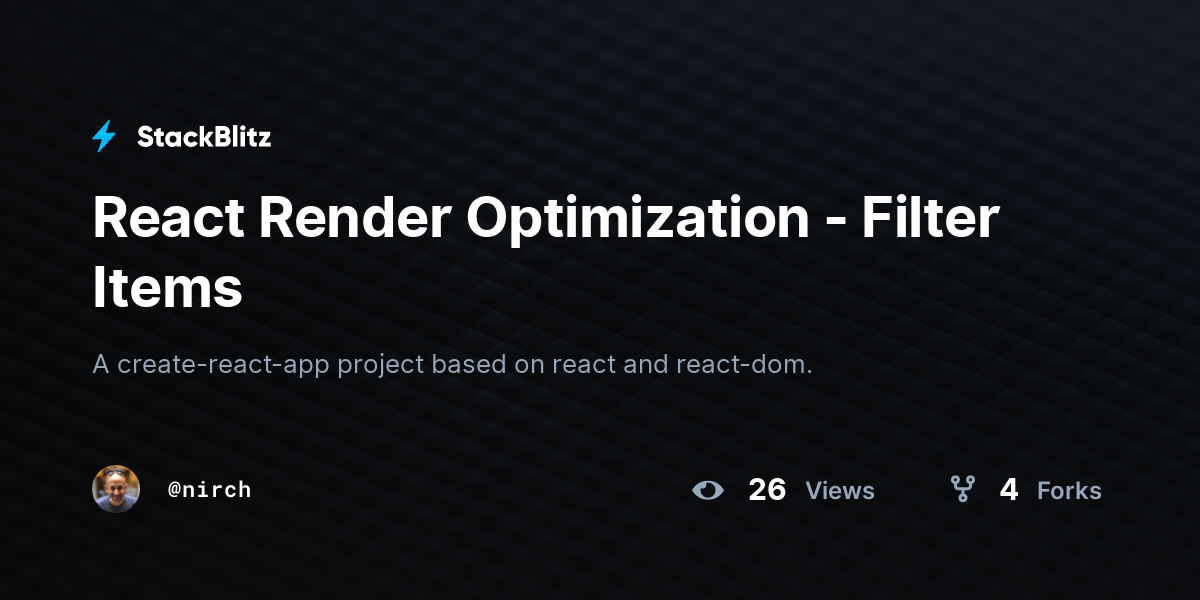 React Render Optimization - Filter Items - StackBlitz
