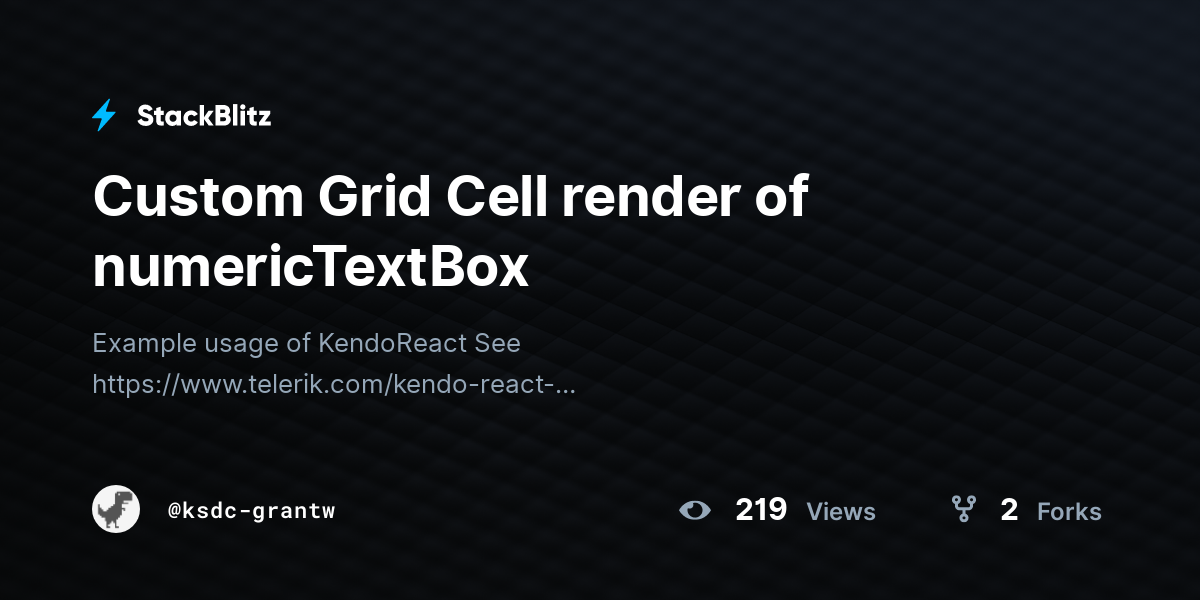 Custom Grid Cell render of numericTextBox - StackBlitz