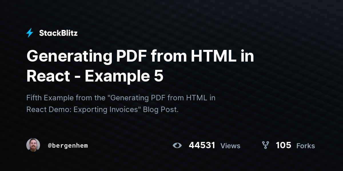 Generating PDF from HTML in React - Example 5 - StackBlitz