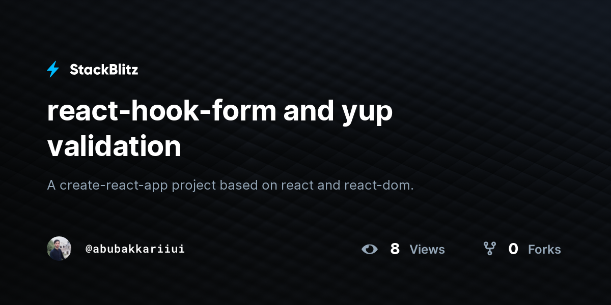 react-hook-form and yup validation - StackBlitz