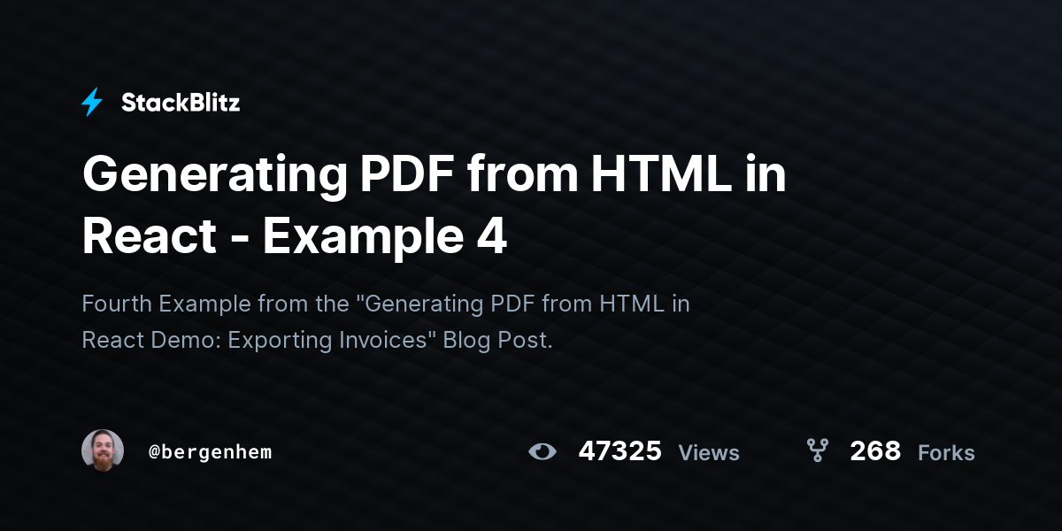 Generating PDF from HTML in React - Example 4 - StackBlitz
