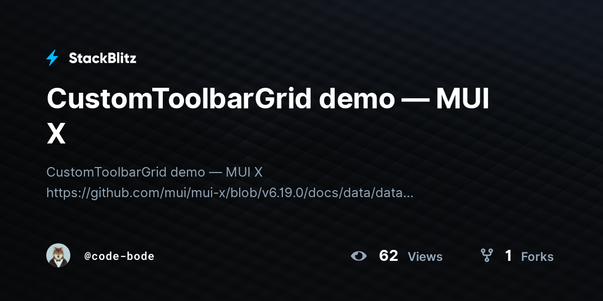 CustomToolbarGrid demo — MUI X - StackBlitz
