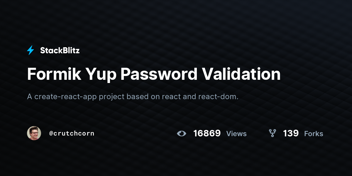 Formik Yup Password Validation - StackBlitz
