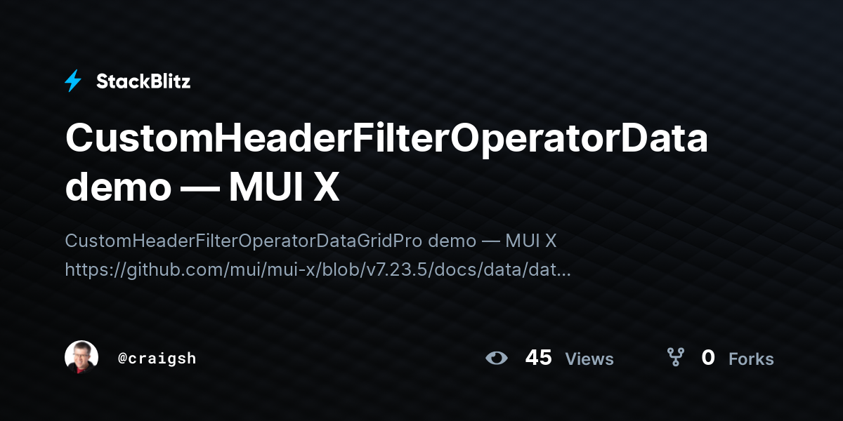 CustomHeaderFilterOperatorDataGridPro demo — MUI X - StackBlitz