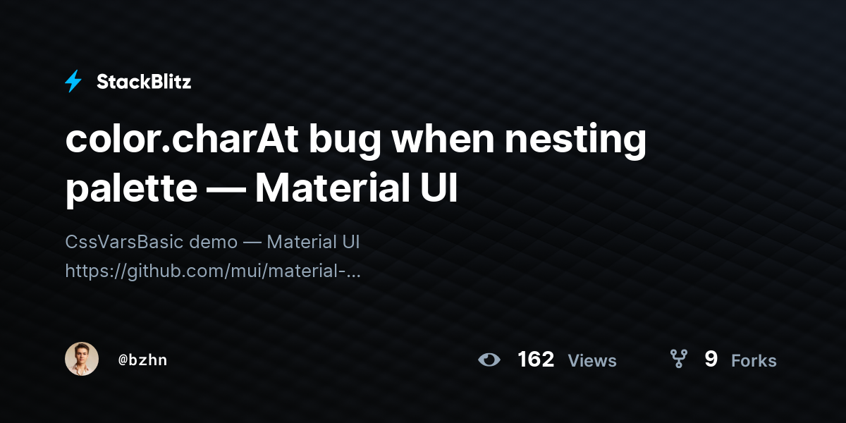 color.charAt bug when nesting palette — Material UI - StackBlitz