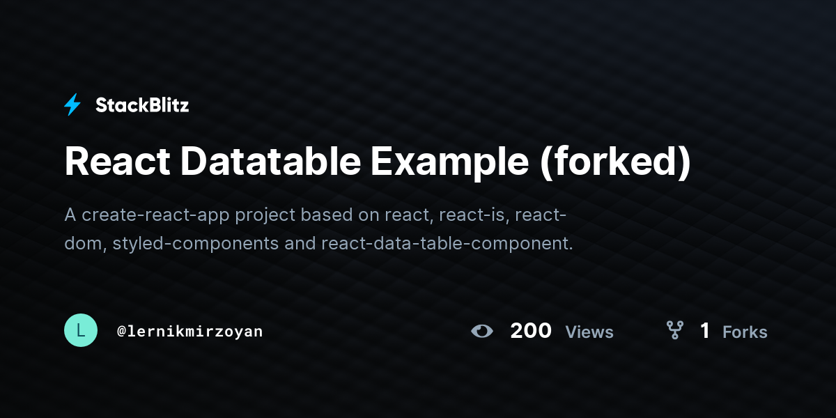 React Datatable Example (forked) - StackBlitz React Datatable Example (forked) - StackBlitz