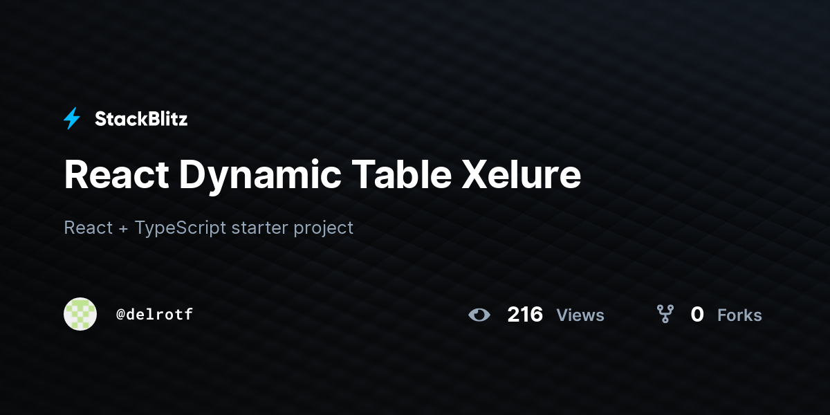 React Dynamic Table Xelure - StackBlitz React Dynamic Table Xelure - StackBlitz