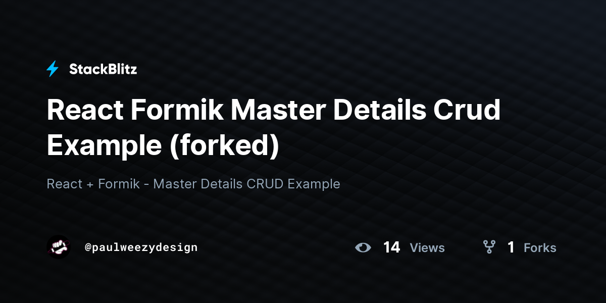 React Formik Master Details Crud Example (forked) - StackBlitz React Formik Master Details Crud Example (forked) - StackBlitz