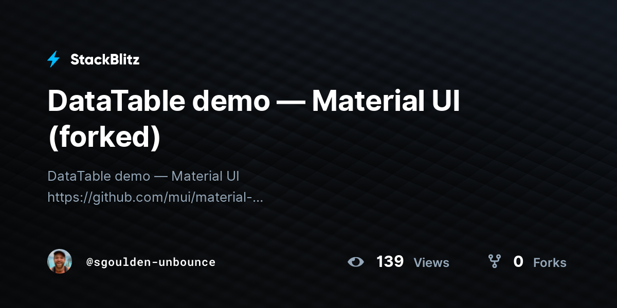 DataTable demo — Material UI (forked) - StackBlitz