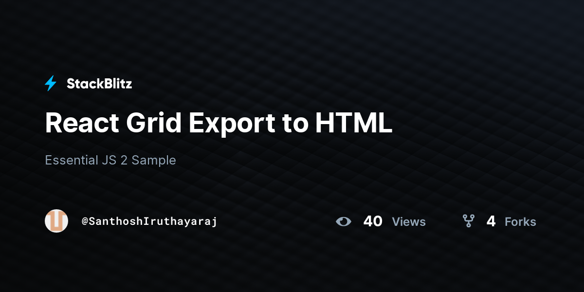 React Grid Export to HTML - StackBlitz