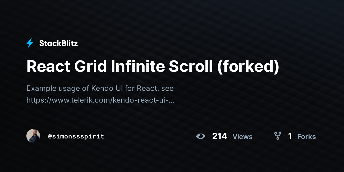 React Grid Infinite Scroll (forked) - StackBlitz React Grid Infinite Scroll (forked) - StackBlitz