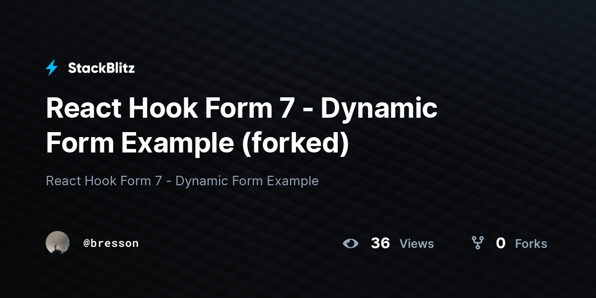 React Hook Form 7 - Dynamic Form Example (forked) - StackBlitz