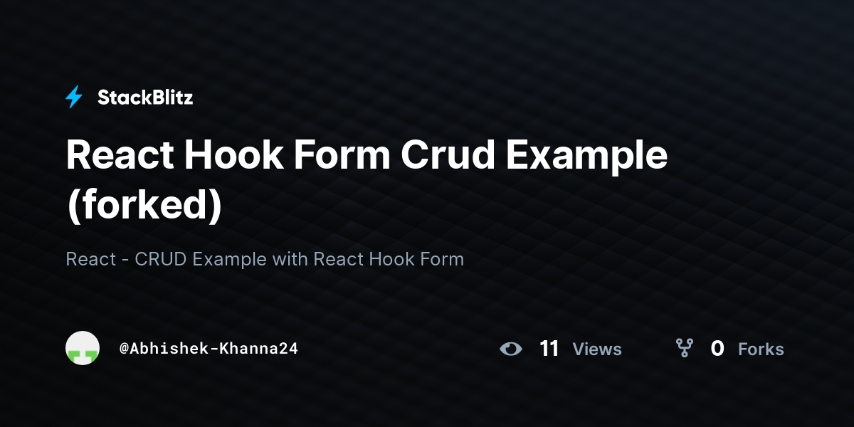 React Hook Form Crud Example (forked) - StackBlitz React Hook Form Crud Example (forked) - StackBlitz