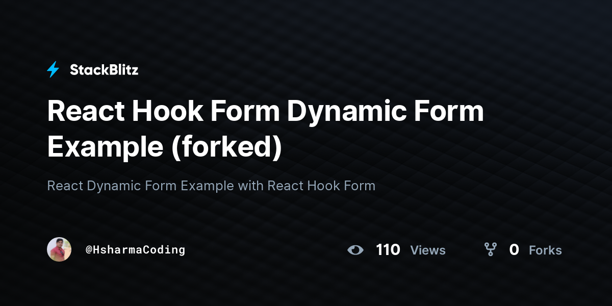 React Hook Form Dynamic Form Example (forked) - StackBlitz React Hook Form Dynamic Form Example (forked) - StackBlitz