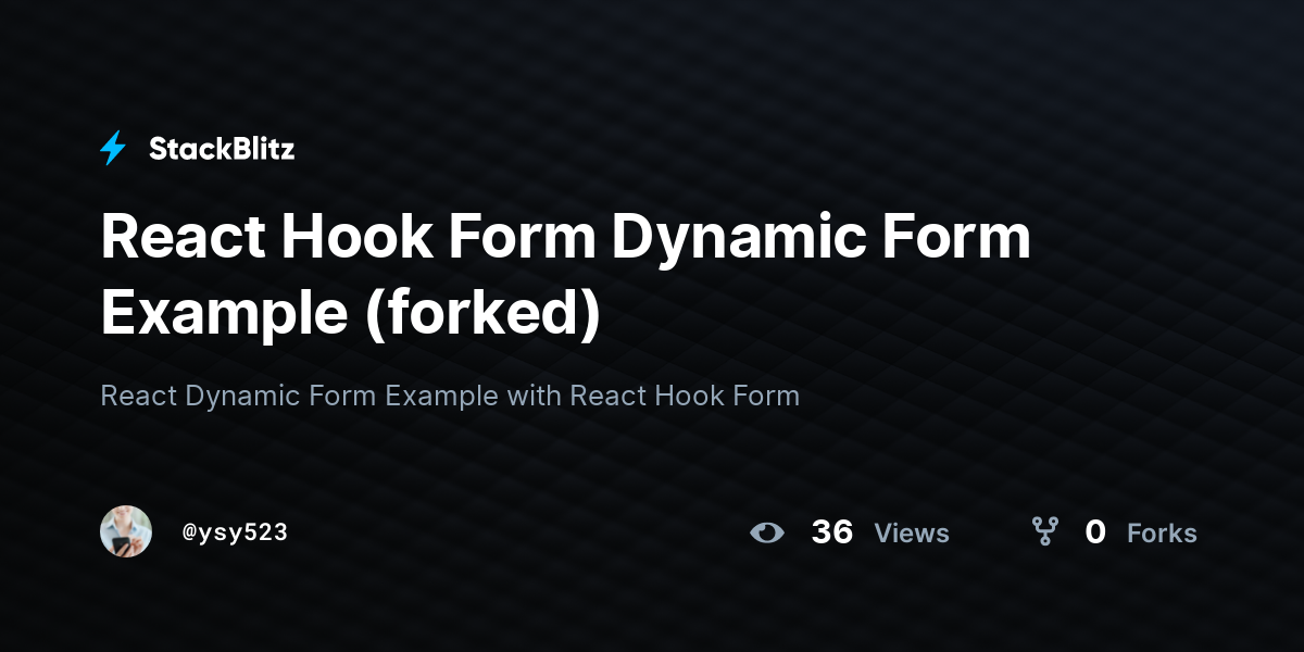 React Hook Form Dynamic Form Example (forked) - StackBlitz React Hook Form Dynamic Form Example (forked) - StackBlitz