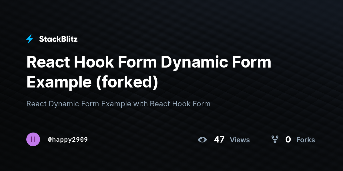 React Hook Form Dynamic Form Example (forked) - StackBlitz React Hook Form Dynamic Form Example (forked) - StackBlitz