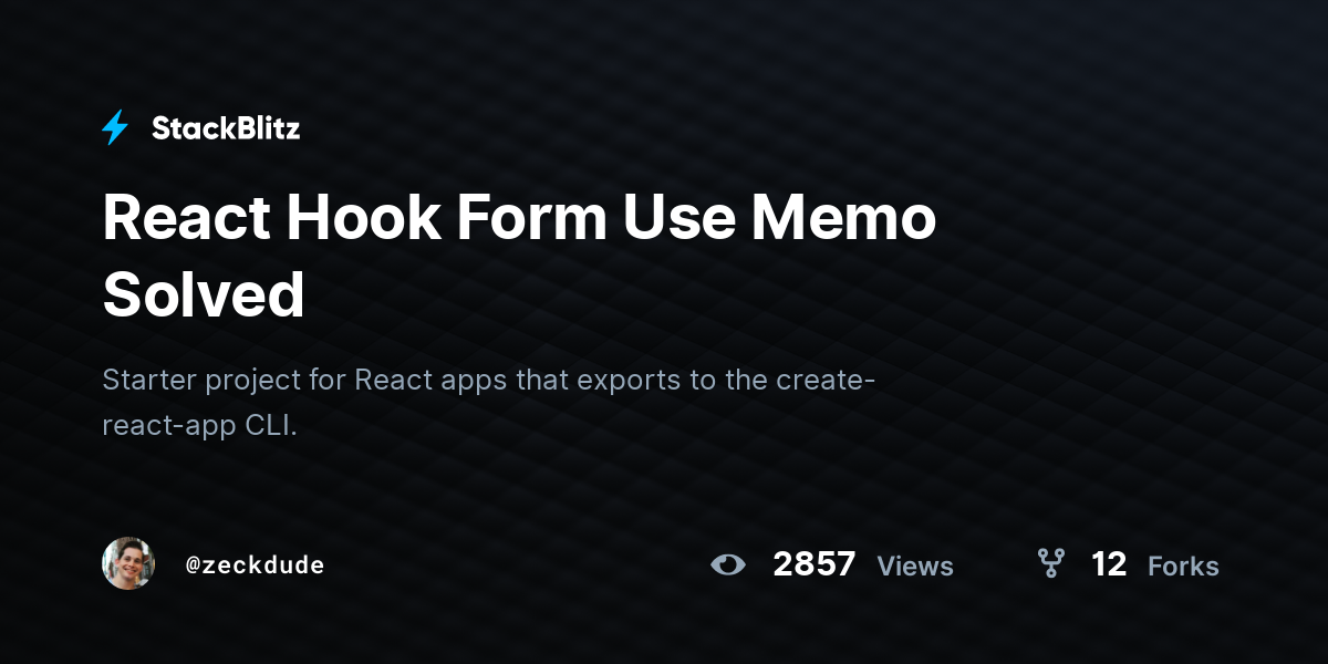 React Hook Form Use Memo Solved - StackBlitz