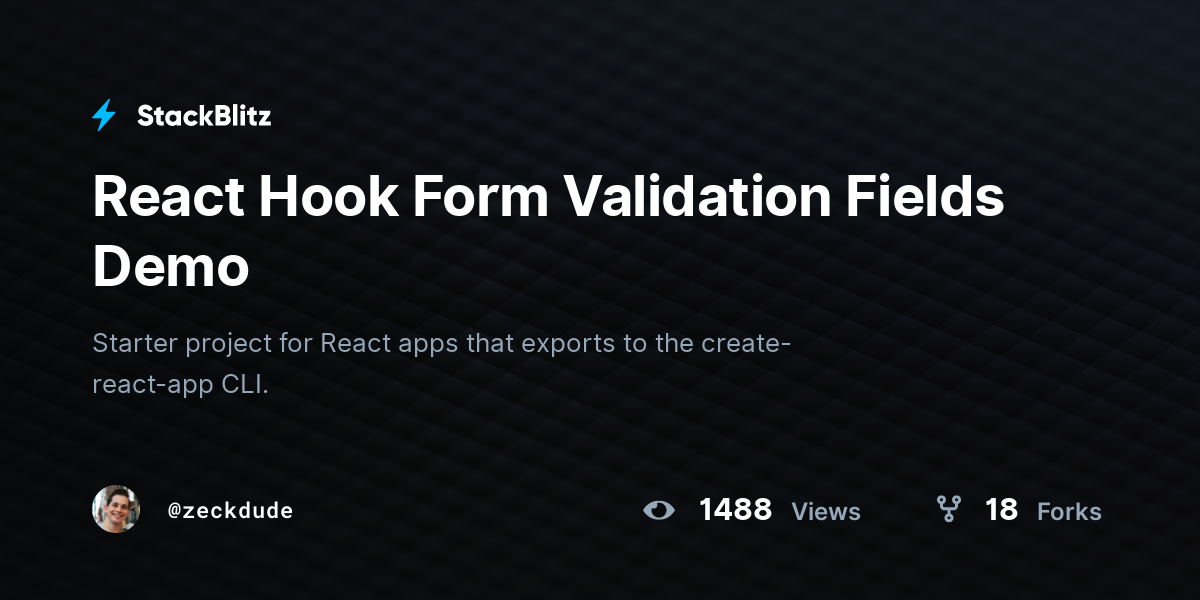 React Hook Form Validation Fields Demo - StackBlitz