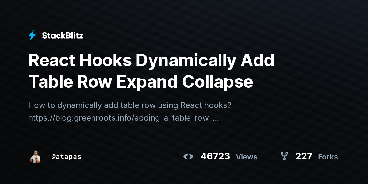 React Hooks Dynamically Add Table Row Expand Collapse - StackBlitz