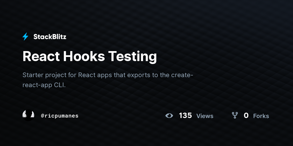 React Hooks Testing Stackblitz