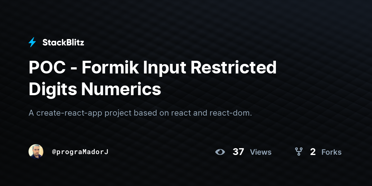 POC - Formik Input Restricted Digits Numerics - StackBlitz POC - Formik Input Restricted Digits Numerics - StackBlitz