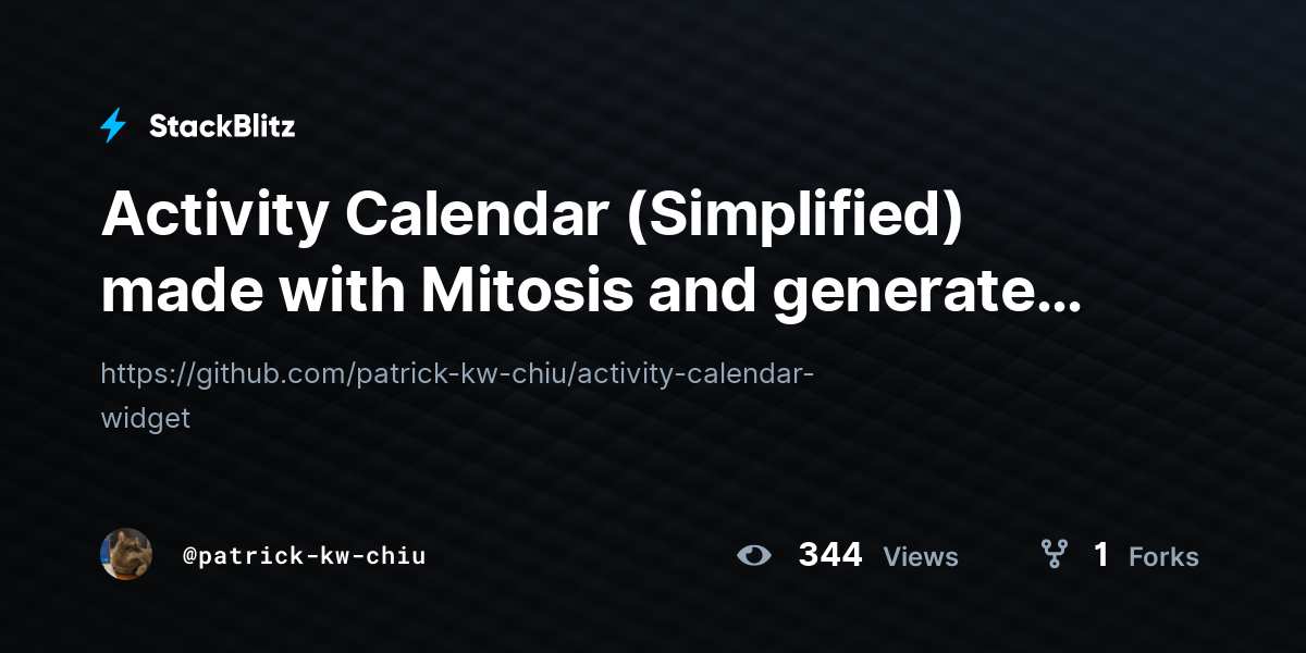 Activity Calendar Simplified Made With Mitosis And Generated To Reactjs Stackblitz 