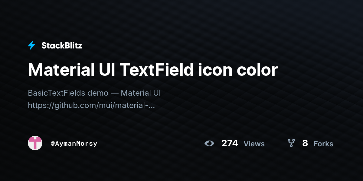 Material UI TextField icon color - StackBlitz