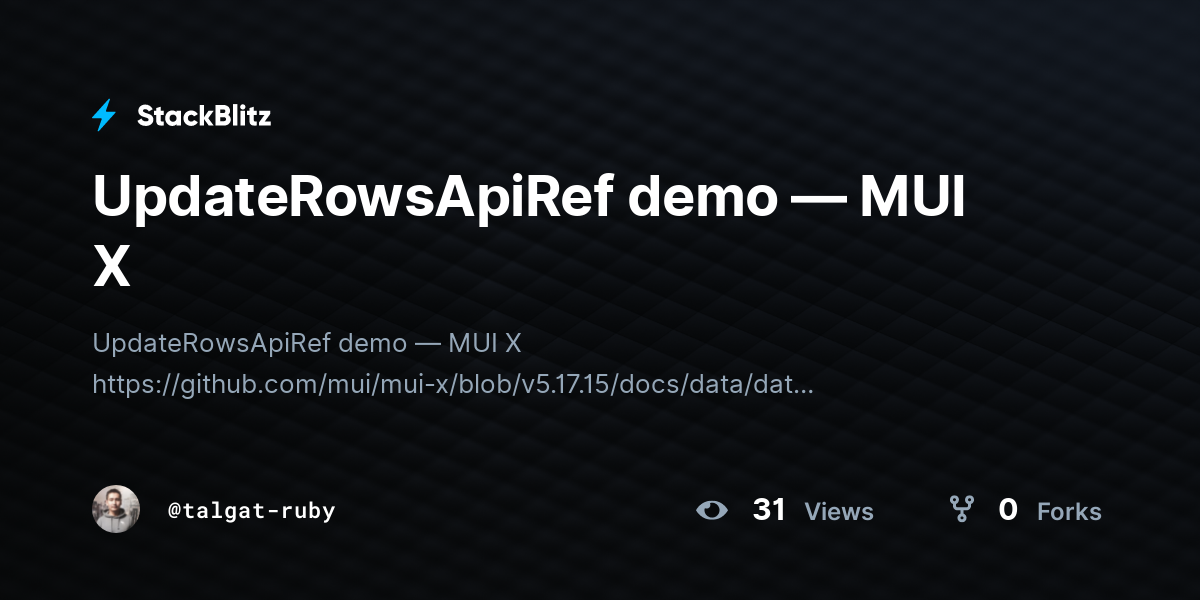 UpdateRowsApiRef demo — MUI X - StackBlitz