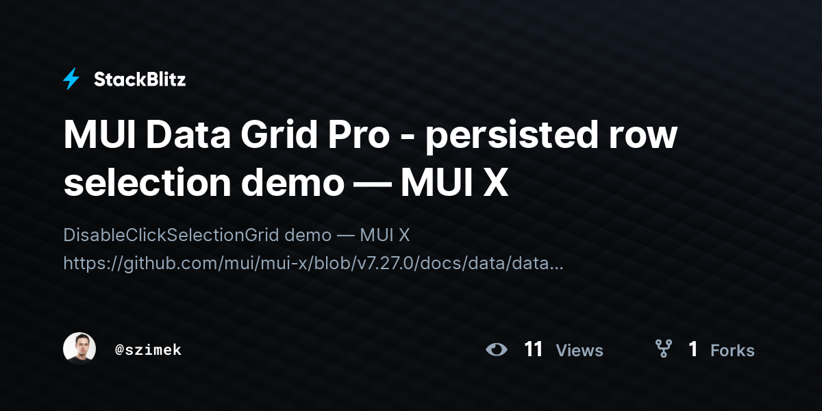 MUI Data Grid Pro - persisted row selection demo — MUI X - StackBlitz