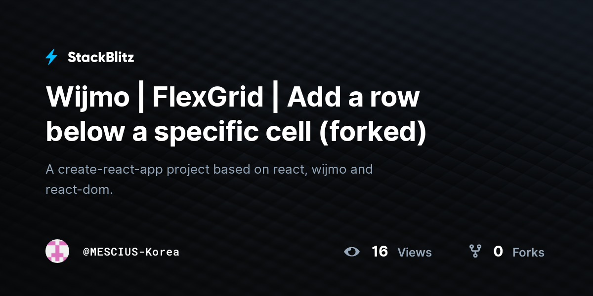Wijmo | FlexGrid | Add a row below a specific cell (forked) - StackBlitz