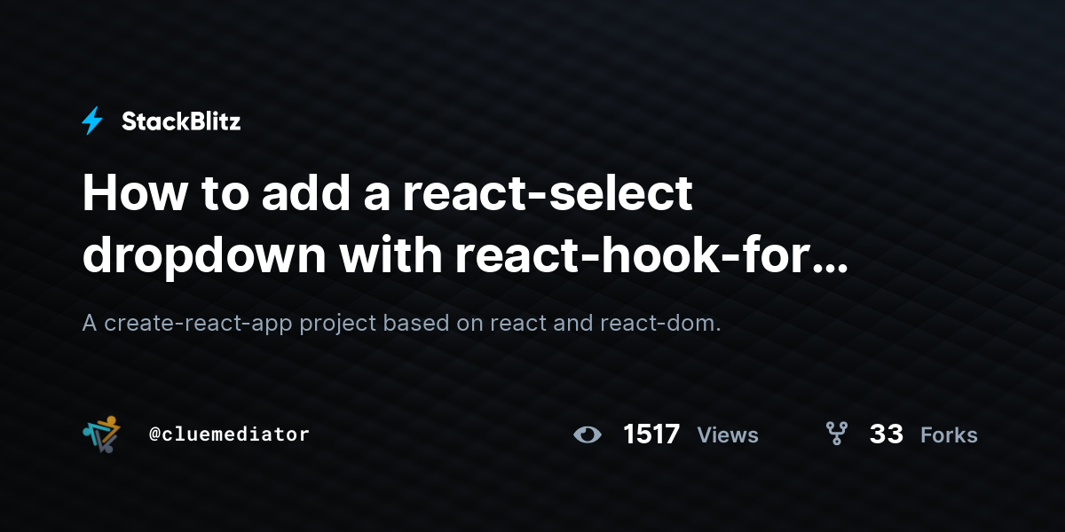 How To Add A React Select Dropdown With React Hook Form In React Clue Mediator Stackblitz