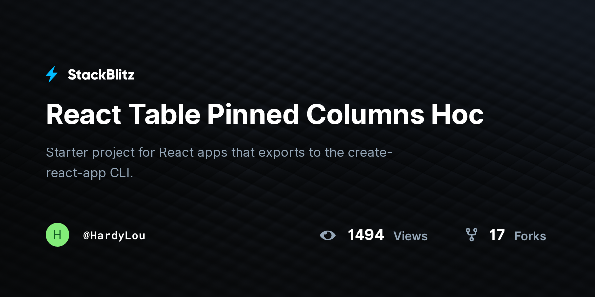 React Table Pinned Columns Hoc - StackBlitz React Table Pinned Columns Hoc - StackBlitz